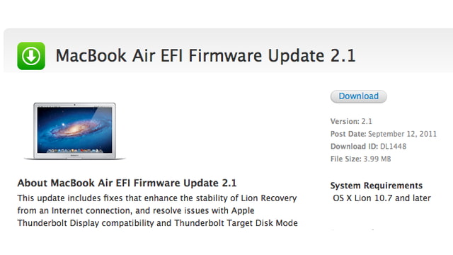 Apple Releases MacBook Air EFI Firmware Update 2.1 - iClarified
