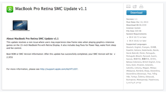 Apple Releases MacBook Pro Retina SMC Update v1.1 - iClarified