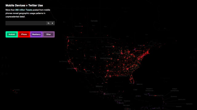 Interactive Twitter Heat Map Shows iOS vs. Android vs. BlackBerry Usage ...