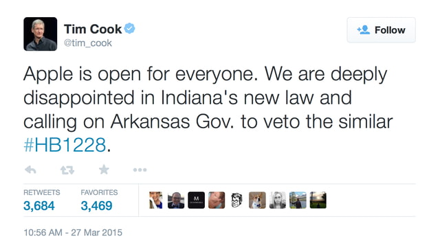 Tim Cook Deeply Disappointed in Indiana's New Law, Says 'Apple is Open ...