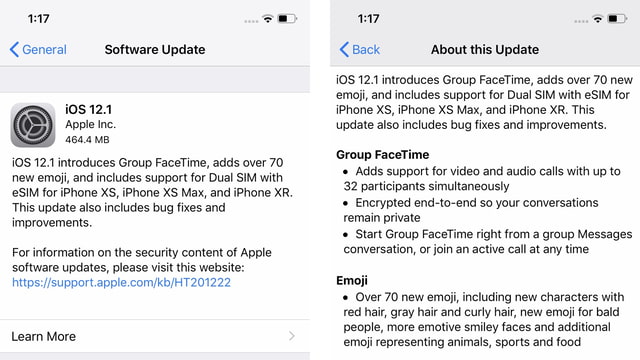 Here's the Full iOS 12.1 Changelog - iClarified