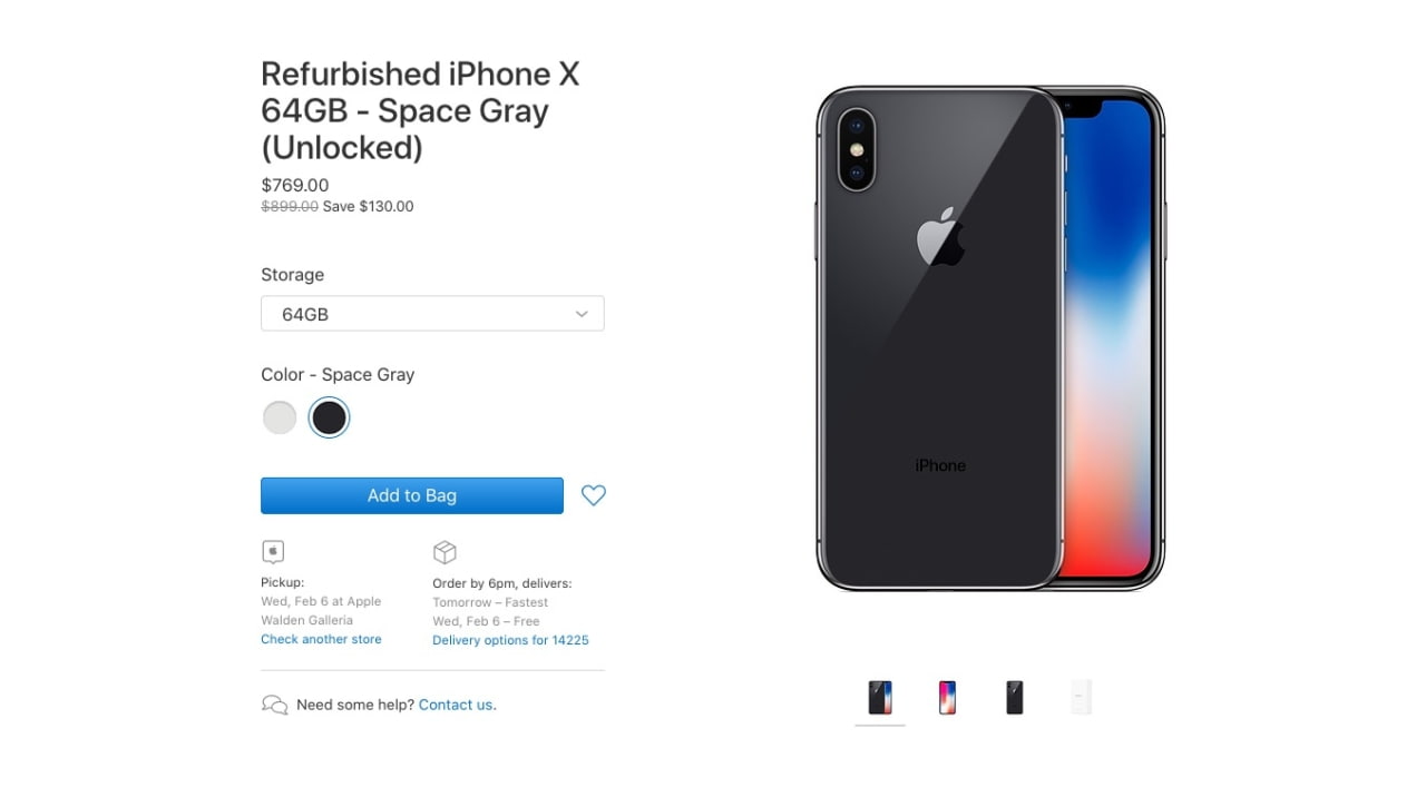 Apple Begins Selling Refurbished iPhone X Starting at $769 - iClarified