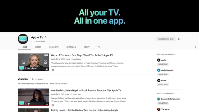 Apple Launches New 'Apple TV' YouTube Channel With Behind the Scenes ...
