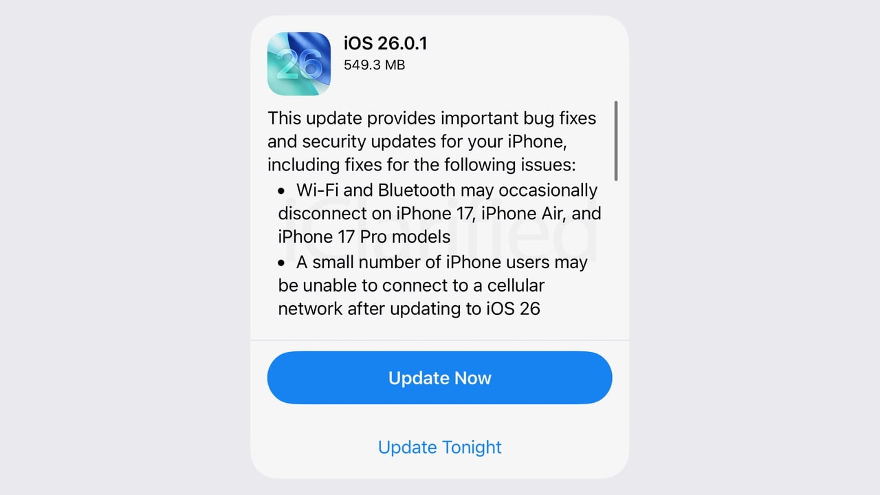 Apple Releases iOS 26.0.1 With Fixes for iPhone 17 Connectivity and ...